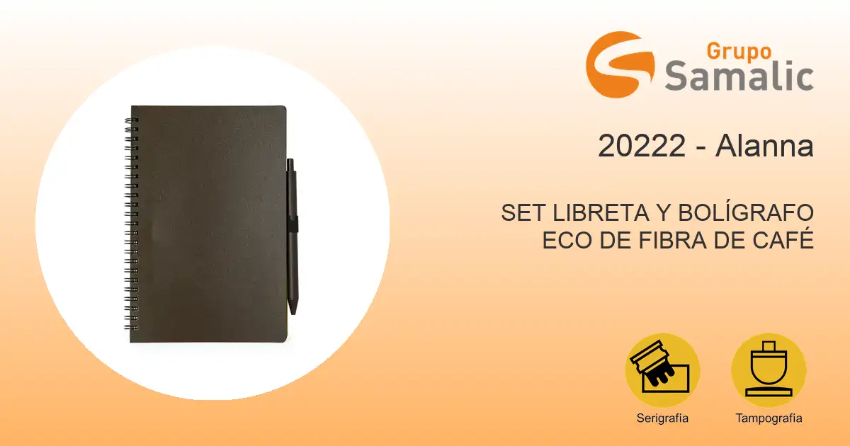 Set libreta y bolígrafo eco de fibra de café 20222