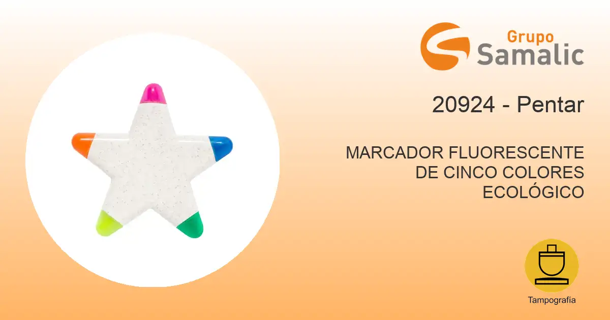 Marcador fluorescente de cinco colores ecológico 20924