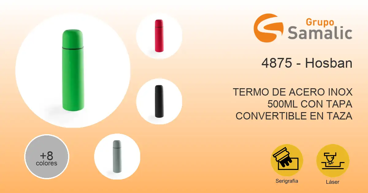 Termo de acero inox 500ml con tapa convertible en taza 4875