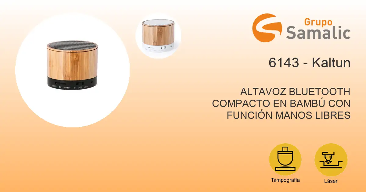 Altavoz bluetooth compacto en bambú con función manos libres 6143