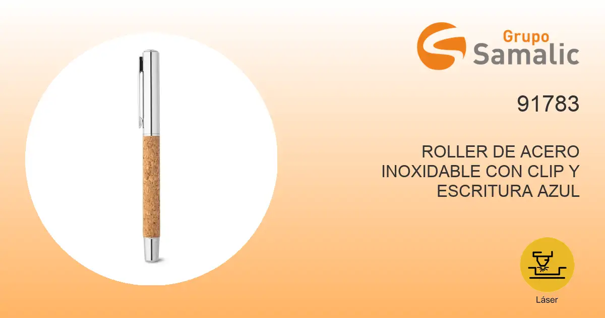 Roller de acero inoxidable con clip y escritura azul 91783