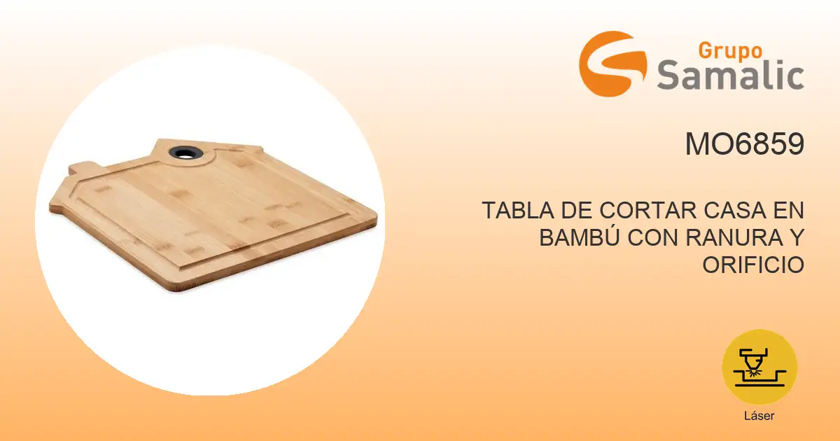 Tabla de cortar casa en bambú con ranura y orificio mo6859